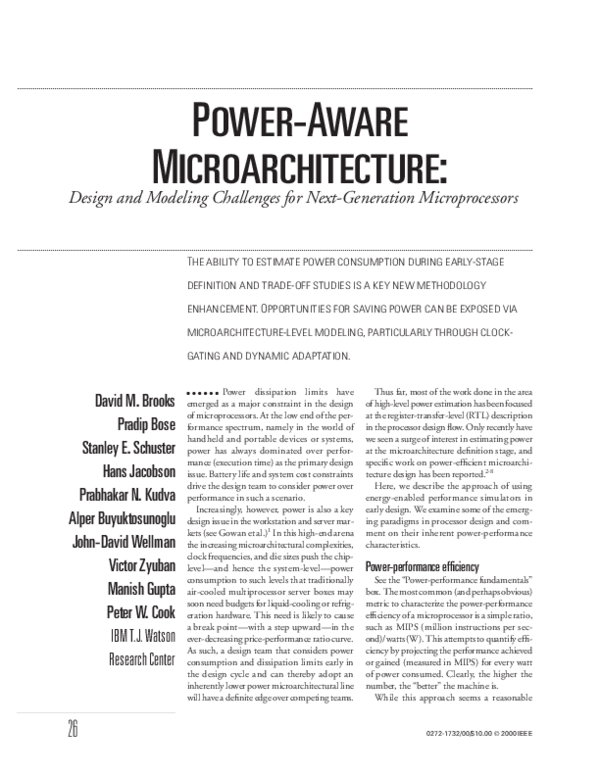 (PDF) Power-aware microarchitecture: design and modeling challenges for next-generation ...
