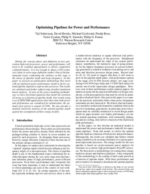 Pdf Optimizing Pipelines For Power And Performance
