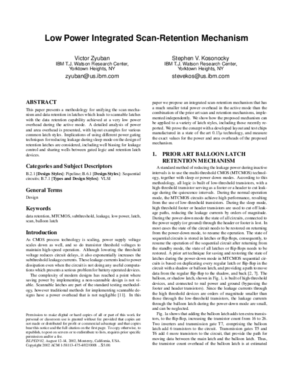 (PDF) Low power integrated scan-retention mechanism