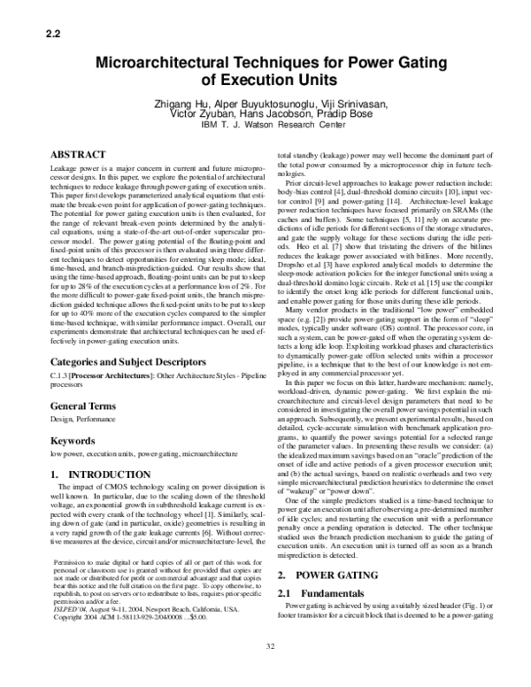 (PDF) Microarchitectural techniques for power gating of execution units