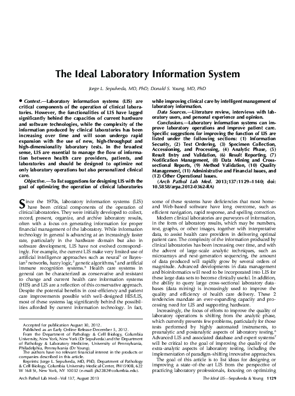 (PDF) The Ideal Laboratory Information System