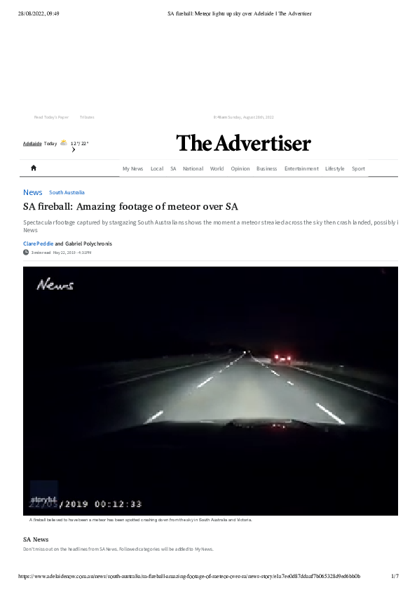 (PDF) SA fireball Meteor lights up sky over Adelaide