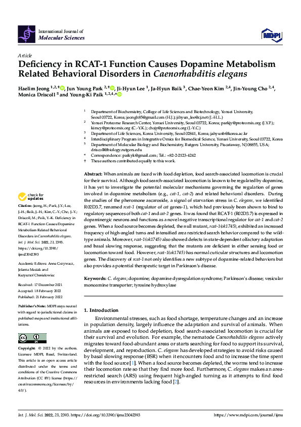(PDF) Deficiency in RCAT-1 Function Causes Dopamine Metabolism Related Behavioral Disorders in ...