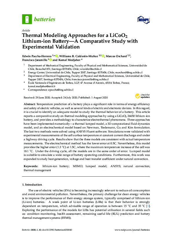 Pdf Thermal Modeling Approaches For A Licoo2 Lithium Ion Battery—a