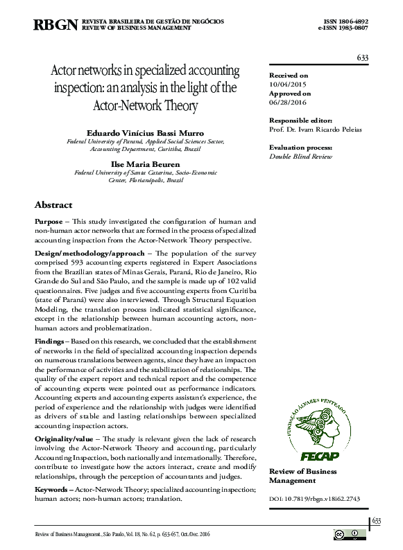 (PDF) Actor networks in specialized accounting inspection: an analysis in the light of the Actor ...