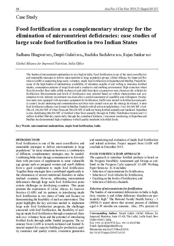 (PDF) Food fortification as a complementary strategy for the ...