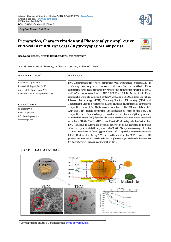 (PDF) Preparation, Characterization and Photocatalytic Application of Novel Bismuth Vanadate ...