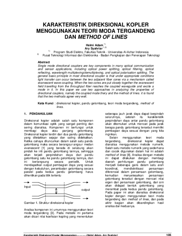 (PDF) Karakteristik Direksional Kopler Menggunakan Teori Moda ...