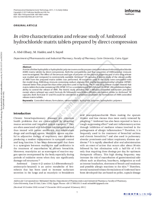 (PDF) In vitrocharacterization and release study of Ambroxol ...