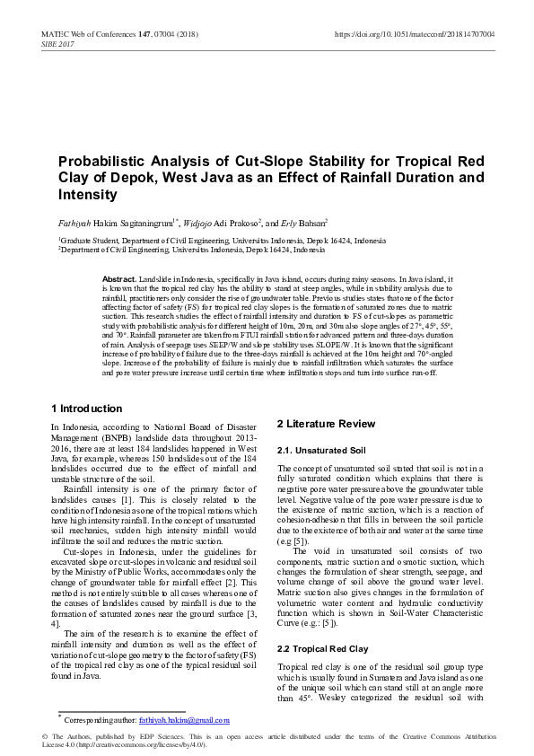 (PDF) Probabilistic Analysis of Cut-Slope Stability for Tropical Red ...