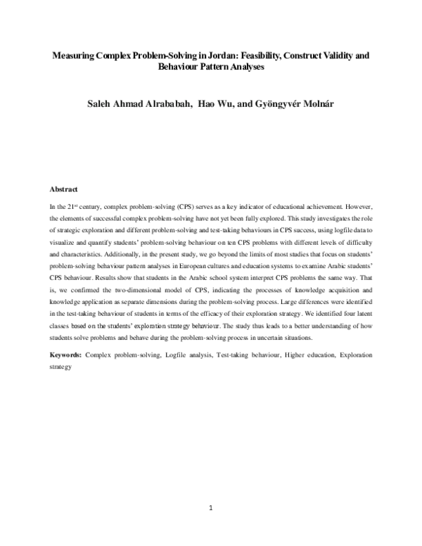 Pdf Measuring Complex Problem Solving In Jordan Feasibility 7344