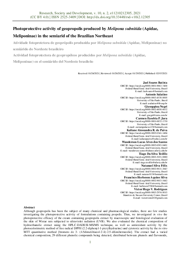 (PDF) Photoprotective activity of geopropolis produced by Melipona ...