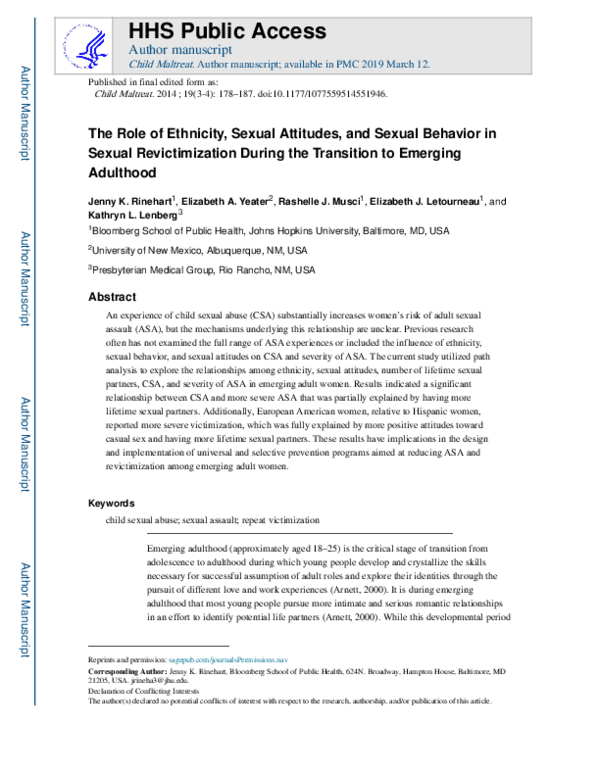 (PDF) The role of ethnicity, sexual attitudes, and sexual behavior in sexual revictimization ...