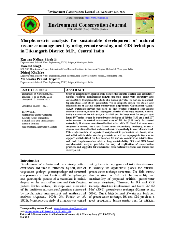 (PDF) Morphometric analysis for sustainable development of natural ...