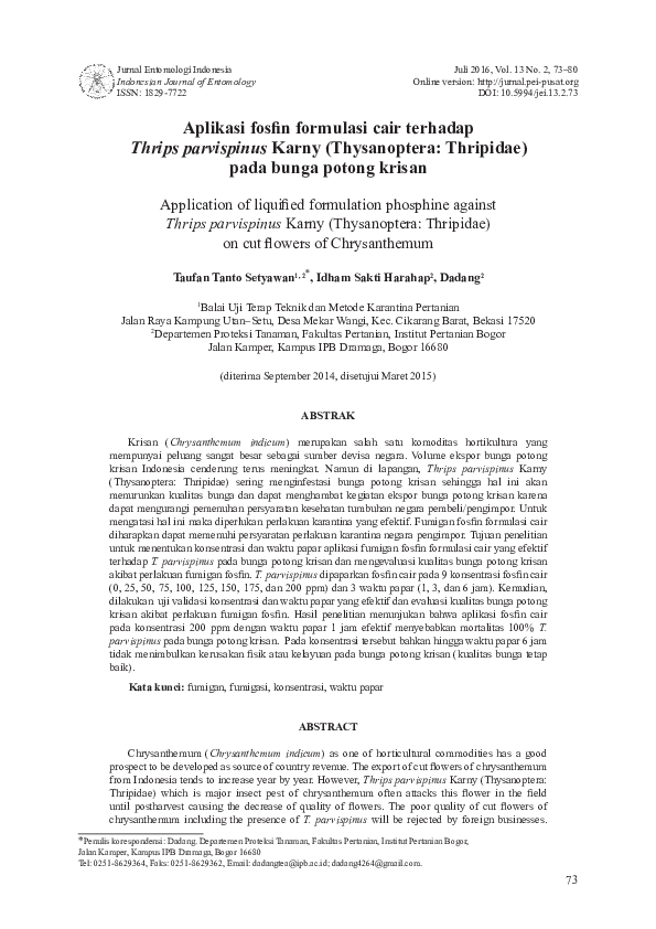 (PDF) Aplikasi fosfin formulasi cair terhadap Thrips parvispinus Karny ...