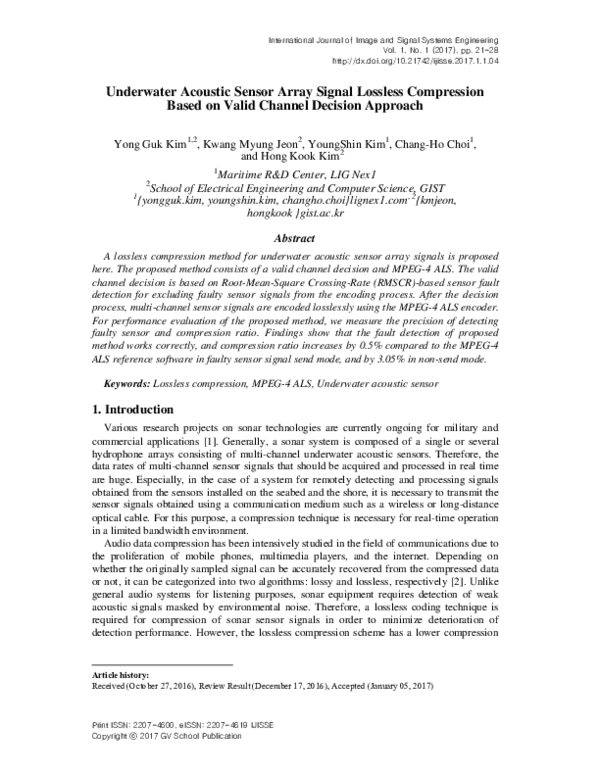 (PDF) Underwater Acoustic Sensor Array Signal Lossless Compression Based on Valid Channel ...