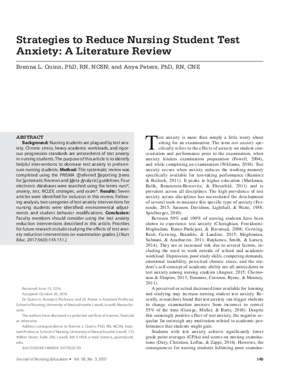 (PDF) Strategies to Reduce Nursing Student Test Anxiety: A Literature ...
