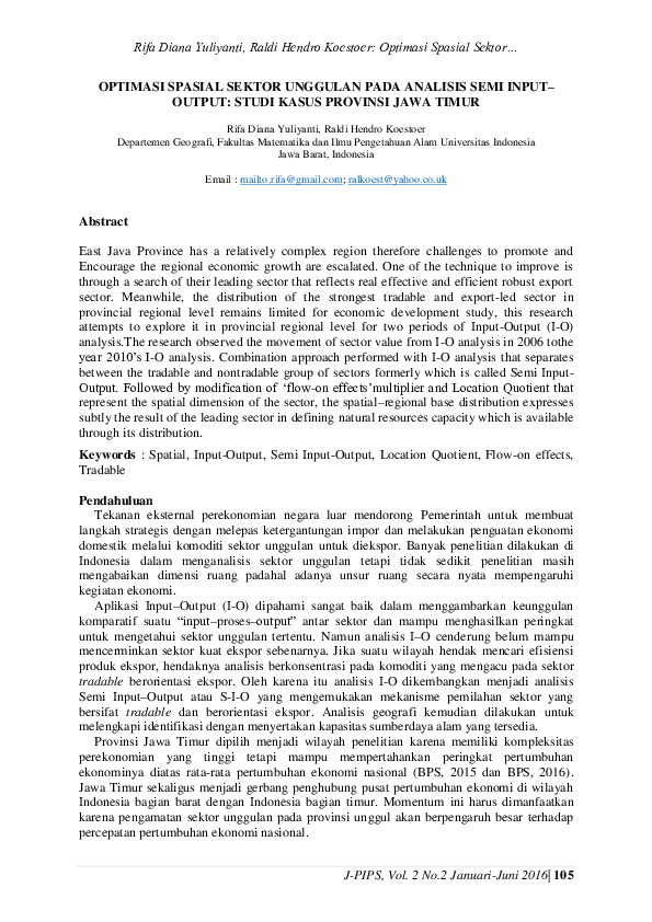 (PDF) Optimasi Spasial Sektor Unggulan Pada Analisis Semi Input–Output: Studi Kasus Provinsi ...