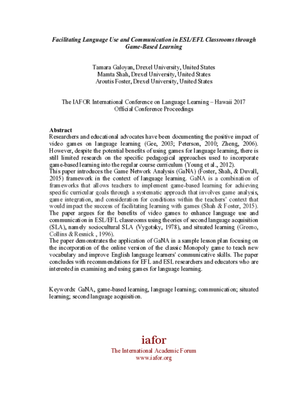 (PDF) Facilitating Language Use and Communication in ESL/EFL Classrooms ...