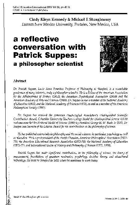 (PDF) A Reflective Conversation with Patrick Suppes: A Philosopher ...