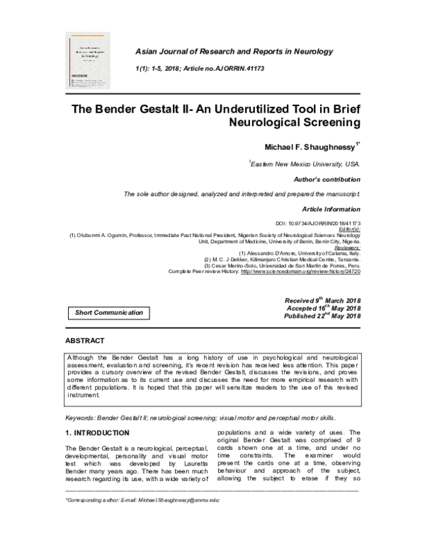 (PDF) The Bender Gestalt-II an Underutilized Tool in Brief Neurological ...