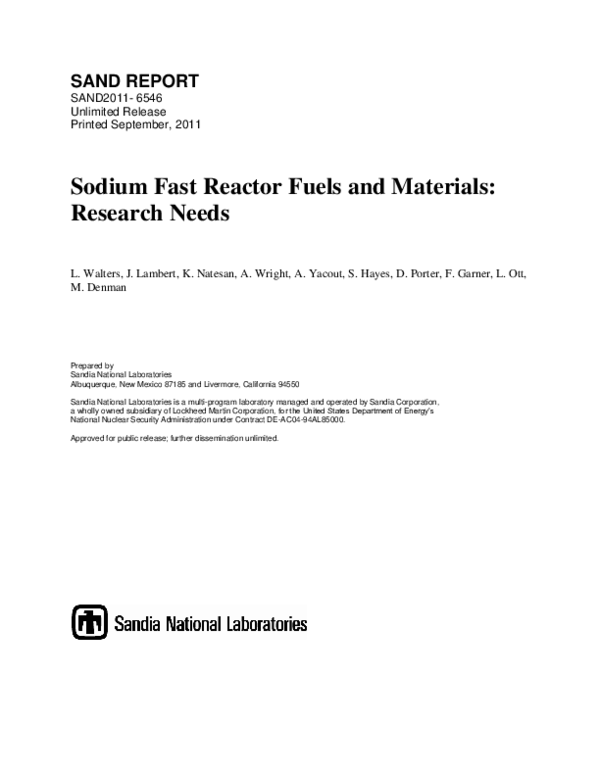 (PDF) Sodium fast reactor fuels and materials : research needs