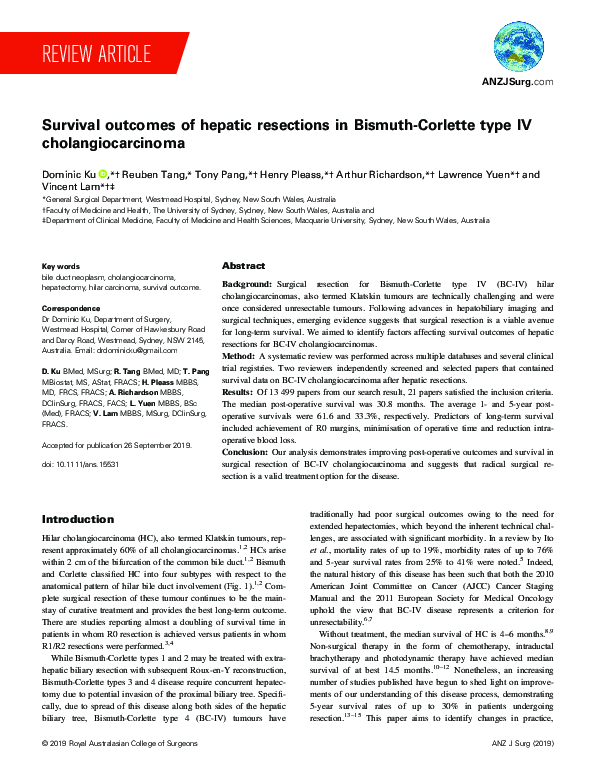 (PDF) Survival outcomes of hepatic resections in Bismuth‐Corlette type ...
