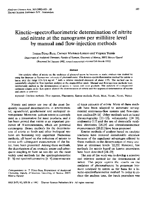 Pdf Kinetic Spectrofluorimetric Determination Of Nitrite And Nitrate At The Nanograms Per
