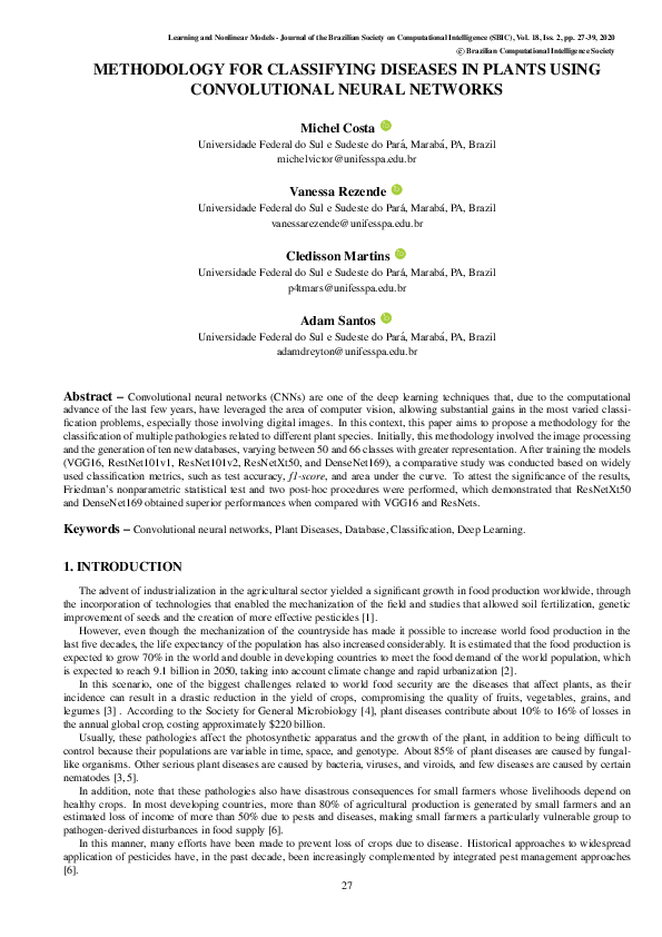 (PDF) Methodology for Classifying Diseases in Plants Using Convolutional Neural Networks