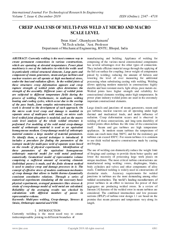 (PDF) Creep Analysis of Multi-Pass Weld at Micro and Macro Scale Level