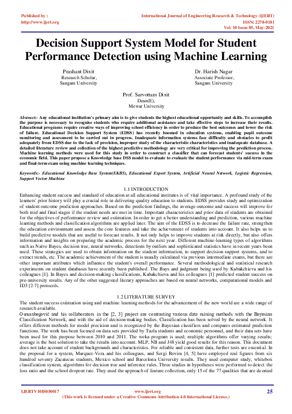 (PDF) Decision Support System Model for Student Performance Detection using Machine Learning ...