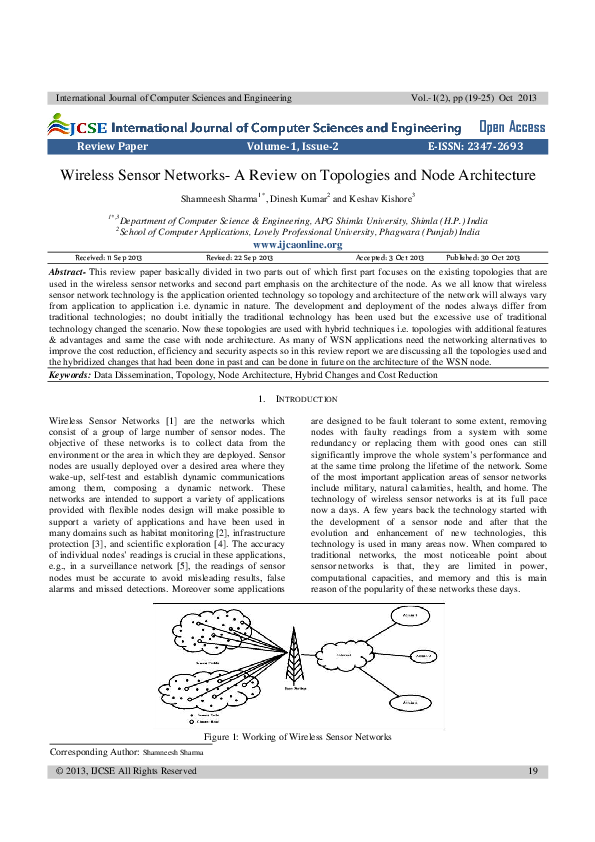 Pdf Wireless Sensor Networks A Review On Topologies And Node