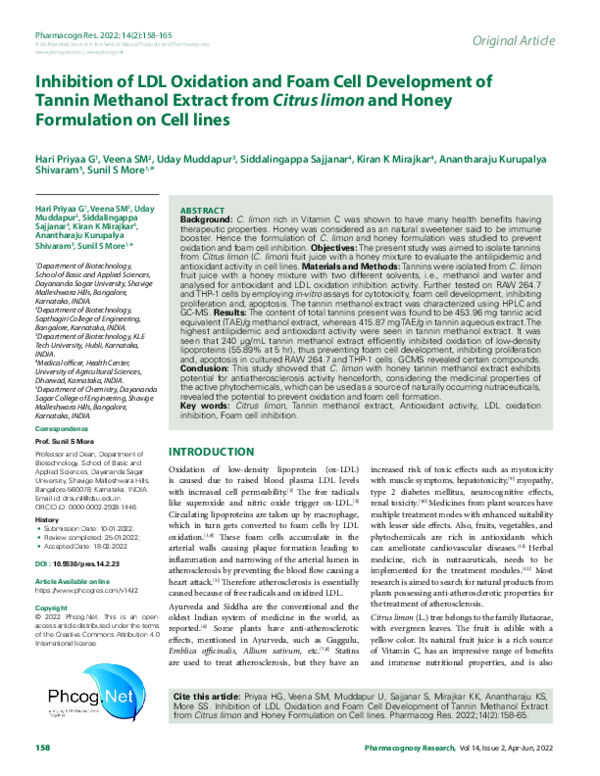 (PDF) Inhibition of LDL Oxidation and Foam Cell Development of Tannin ...