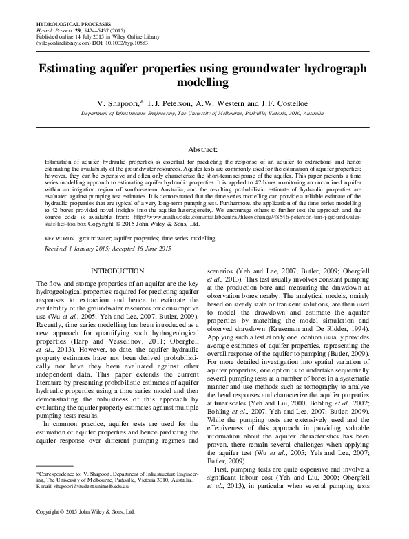 (PDF) Estimating aquifer properties using groundwater hydrograph modelling