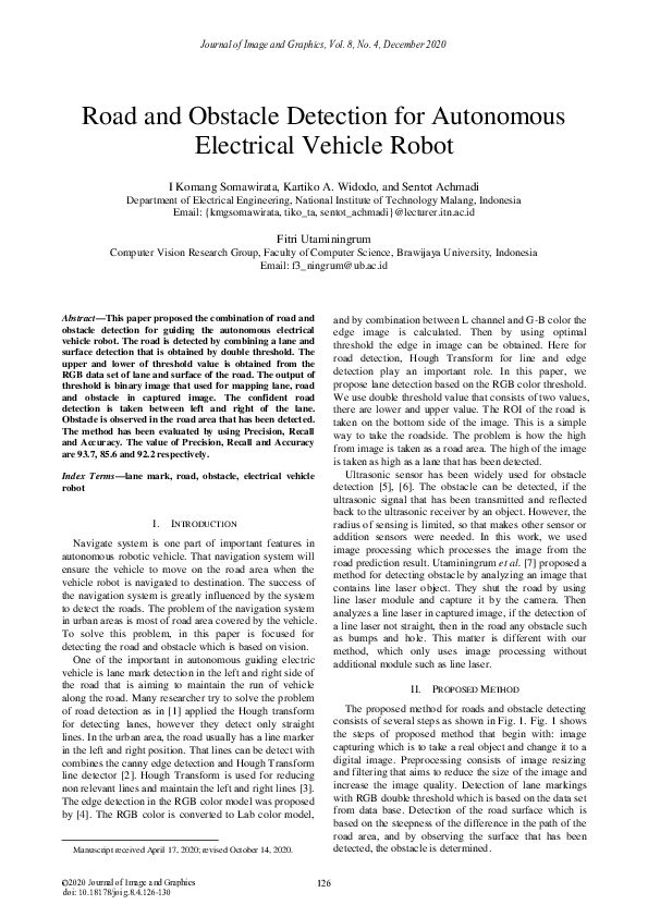 (PDF) Road and Obstacle Detection for Autonomous Electrical Vehicle Robot