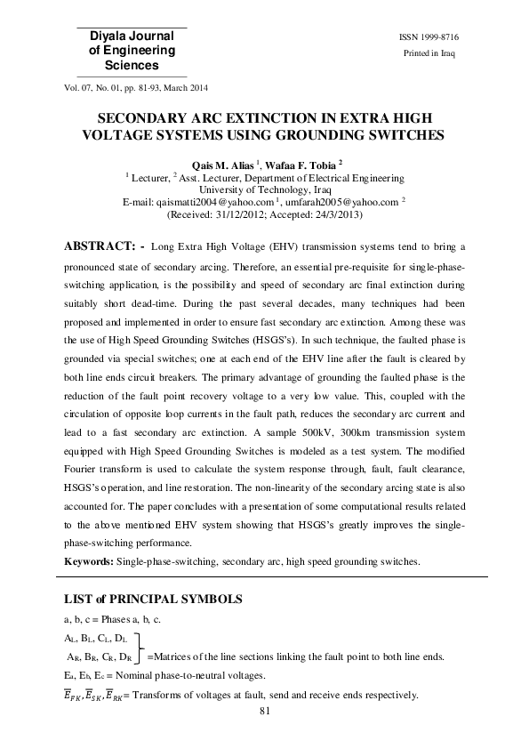 Pdf Secondary Arc Extinction In Extra High Voltage Systems Using
