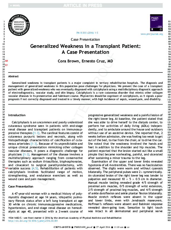 (PDF) Generalized Weakness in A Transplant Patient: A Case Report