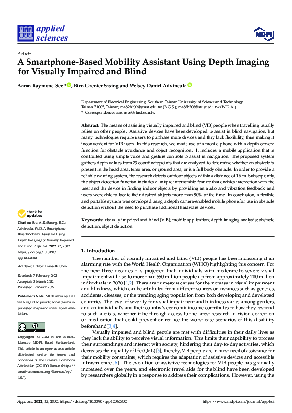 Pdf A Smartphone Based Mobility Assistant Using Depth Imaging For