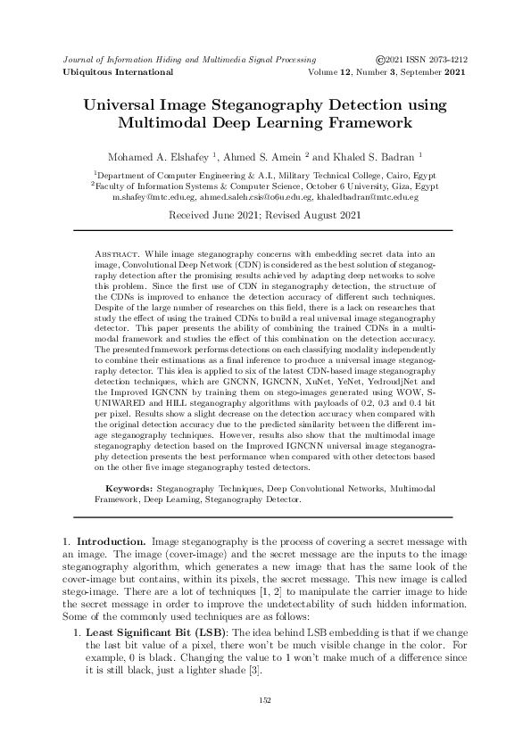 Pdf Universal Image Steganography Detection Using Multimodal Deep Learning Framework Mohamed