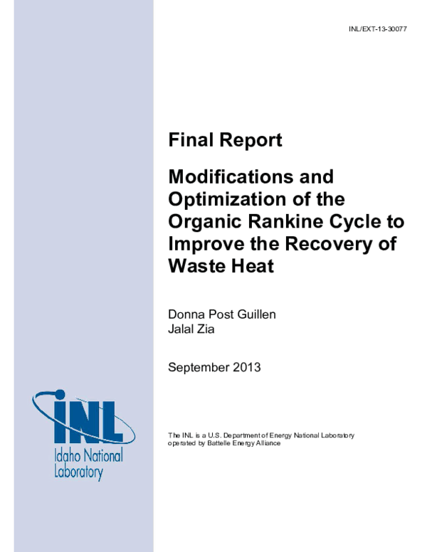 (PDF) Final Report: Modifications and Optimization of the Organic Rankine Cycle to Improve the ...