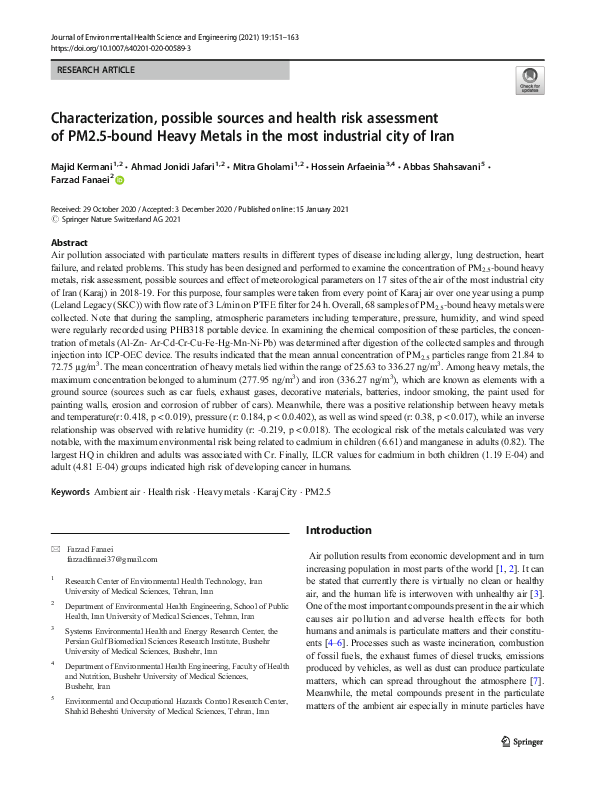 (PDF) Characterization, possible sources and health risk assessment of PM2.5-bound Heavy Metals ...