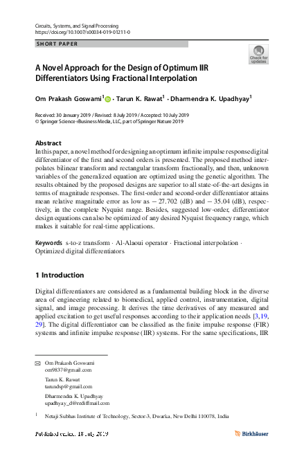 (PDF) A Novel Approach for the Design of Optimum IIR Differentiators Using Fractional Interpolation