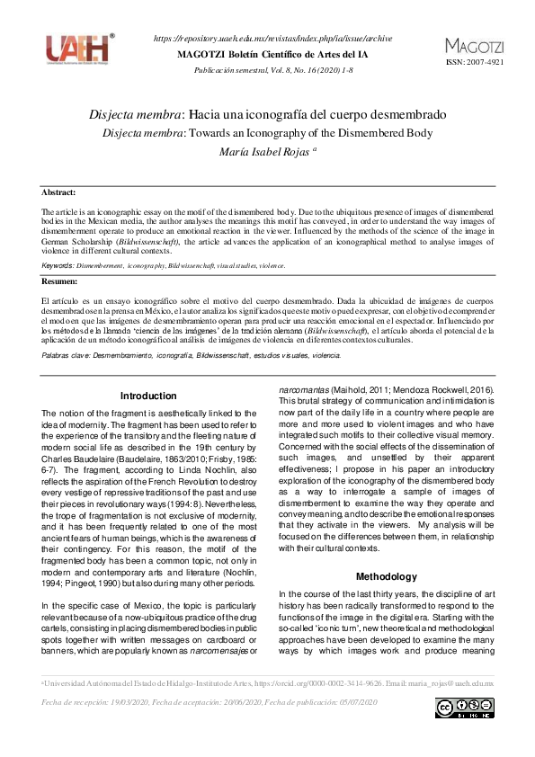 (PDF) Disjecta membra: Hacia una iconografía del cuerpo desmembrado
