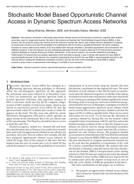 (PDF) Stochastic Model Based Opportunistic Channel Access in Dynamic Spectrum Access Networks