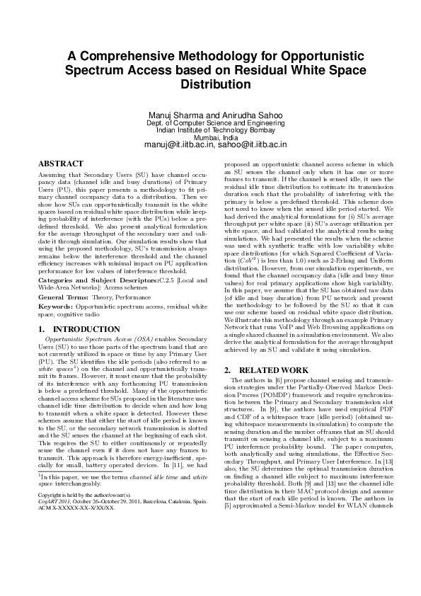 (PDF) A comprehensive methodology for opportunistic spectrum access based on residual white ...