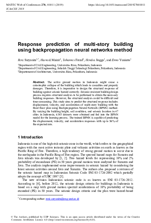 (PDF) Response prediction of multi-story building using backpropagation neural networks method