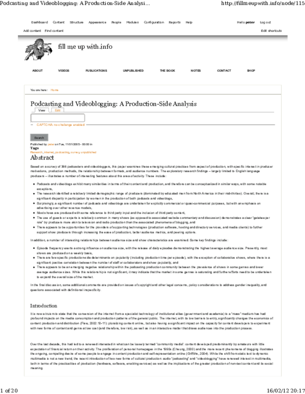 (PDF) Podcasting and Videoblogging: A Production-Side Analysis