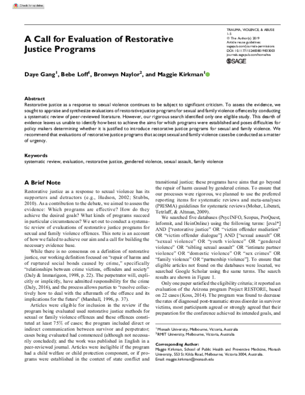 (PDF) A Call for Evaluation of Restorative Justice Programs