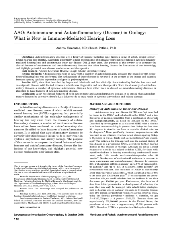 (PDF) AAO: Autoimmune and Autoinflammatory (Disease) in Otology: What ...