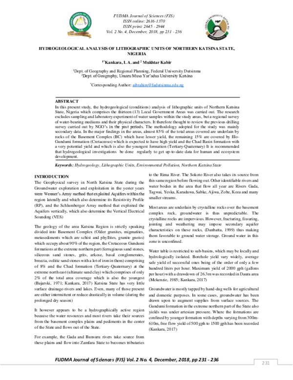 (PDF) Hydrogeological Analysis of Lithographic Units of Northern Katsina State, Nigeria